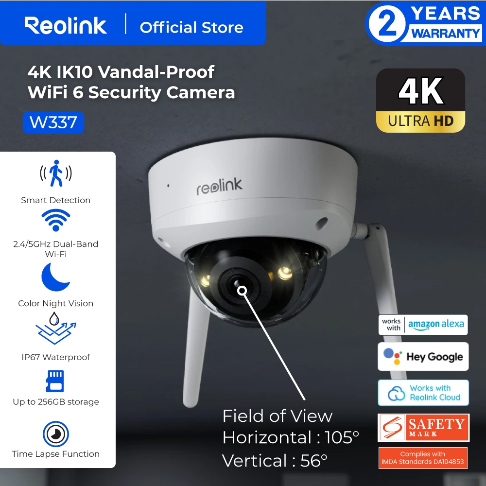Reolink W337 : Time Lapse 4K Wi-Fi 6 Security Camera with IK10 Vandal-Proof Rating ...