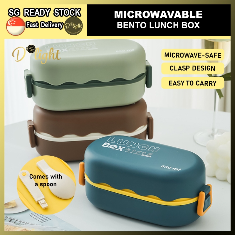 Microwave-Safe Lunch Box with Spoon 850ml Double-Layer Bento Box for work kids student lunch box ...