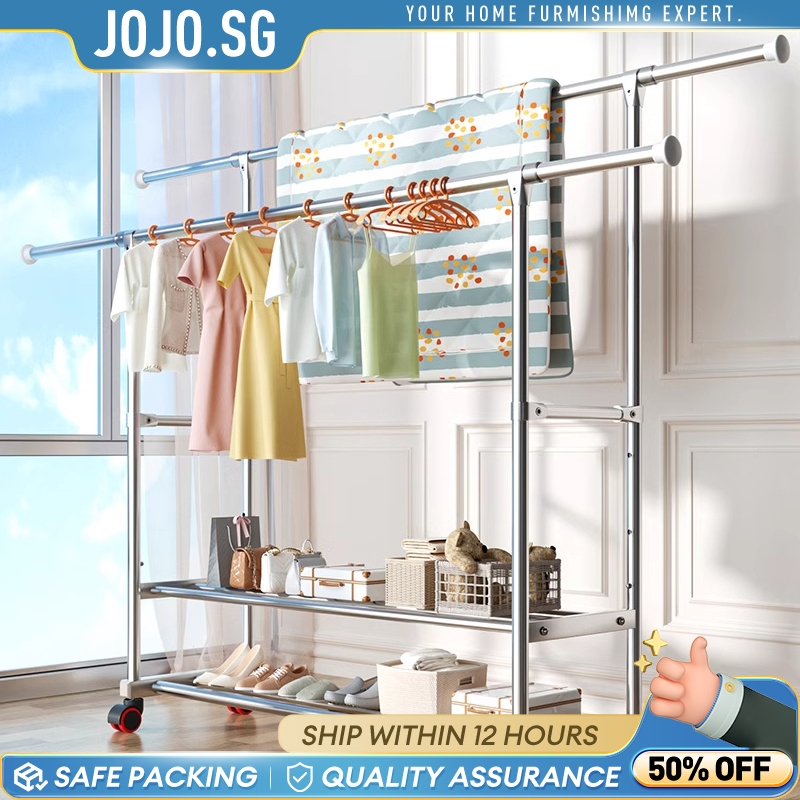 Double pole clothes drying rack Stainless Steel Rack Clothes Hanger ...