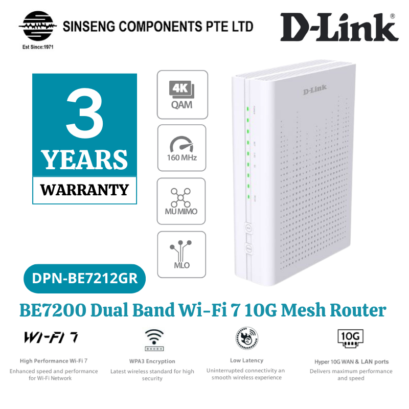 D-Link DPN-BE7212GR Dual Band Wi-Fi 7 10G Mesh Router - BE7200, 802 ...