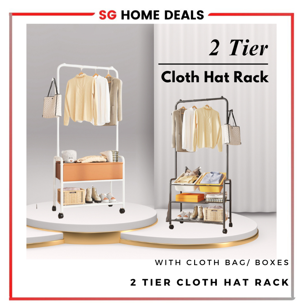 2 Tier Cloth Hat Rack Bedroom Hanger Floor Removable Clothes Rack ...