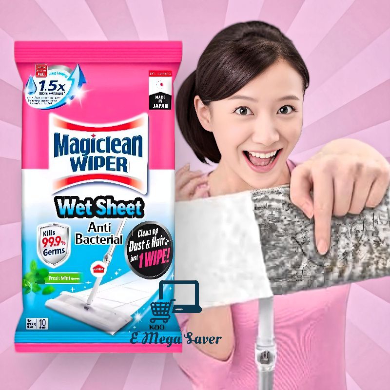 Kao Magiclean Wiper Anti-Bacterial Fresh Mint Scent Wet Sheet 10s ...