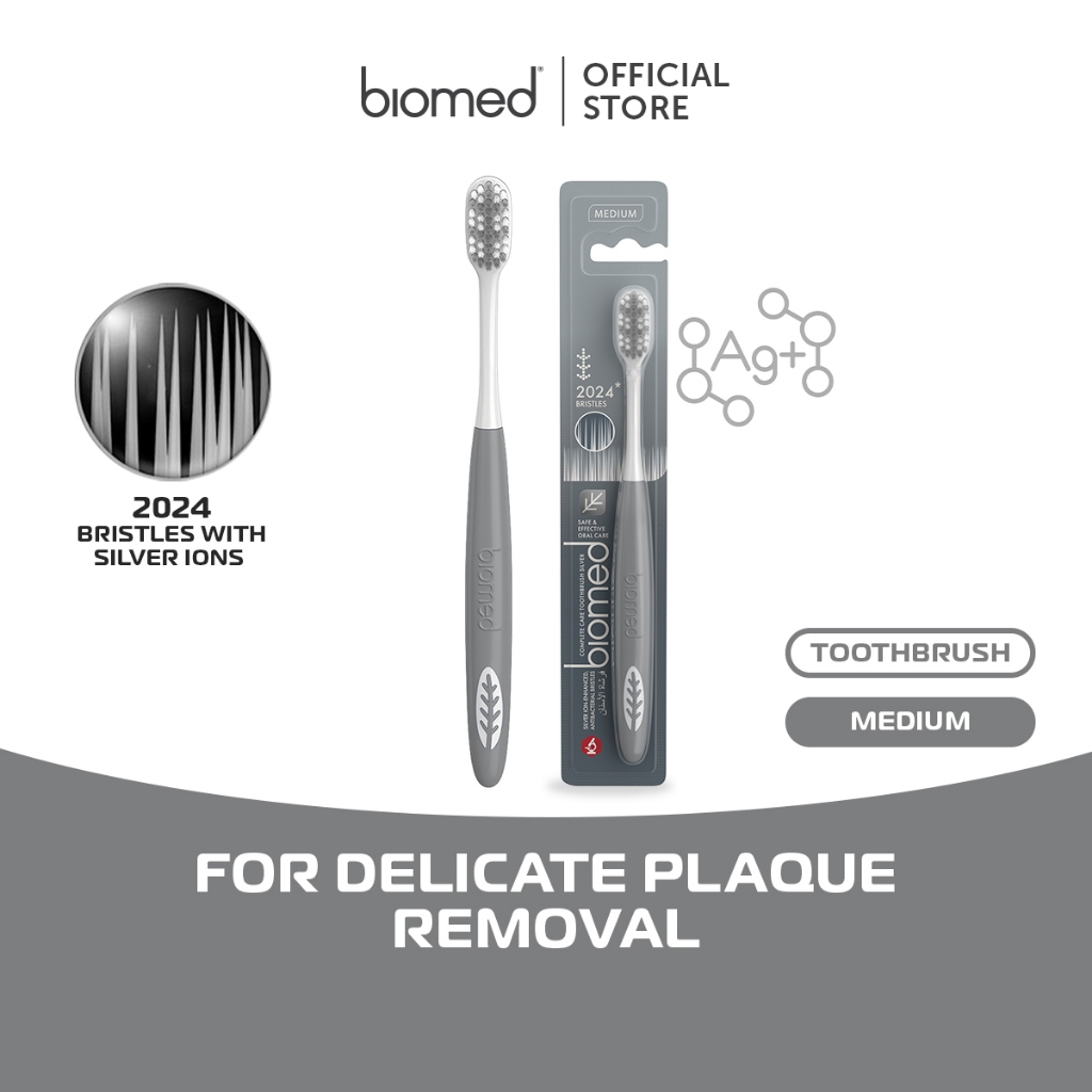Biomed Silver Toothbrush, Medium | For Plaque Removal 除牙垢中硬毛银离子牙刷 ...