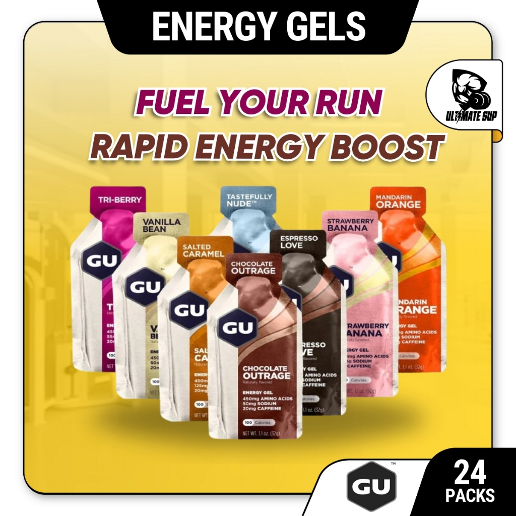 GU Energy Gel 24 Pack - Various Flavors, Sport Energy Gel, Quick Energy ...