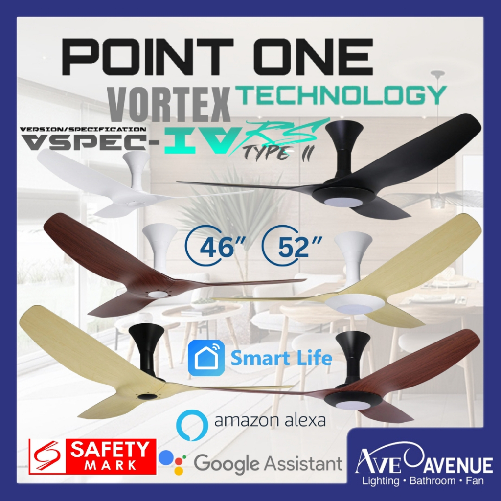 Point One Vortex VSPEC-TV RS TYPE-II 3 Blades EC Motor Ceiling Fan 46 / ...
