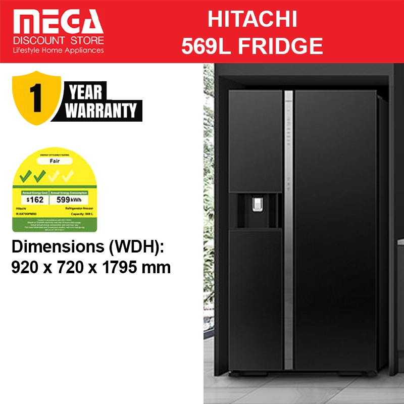 HITACHI R-SX700PMS0 569L SIDE-BY-SIDE FRIDGE | Water Dispenser with 5L ...