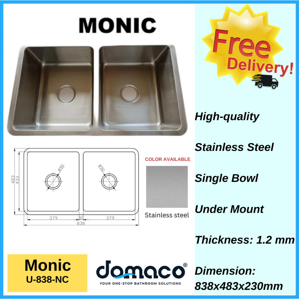 Monic U-838-DB-NC Undermount Double Bowl Narrow Corner Sink Stainless ...