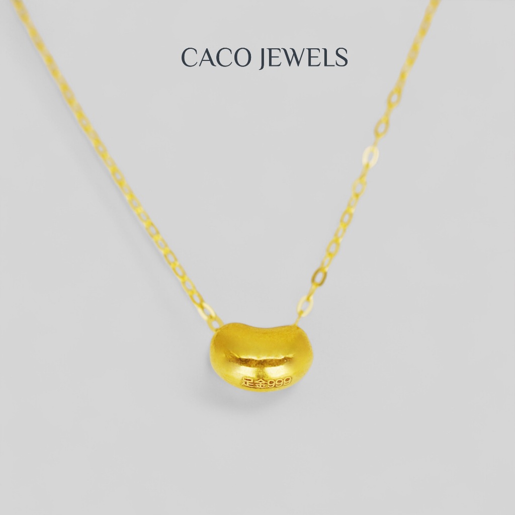 CACO 999 Pure Gold Pendant Necklace with 18K Gold Plated Chain "Bean ...