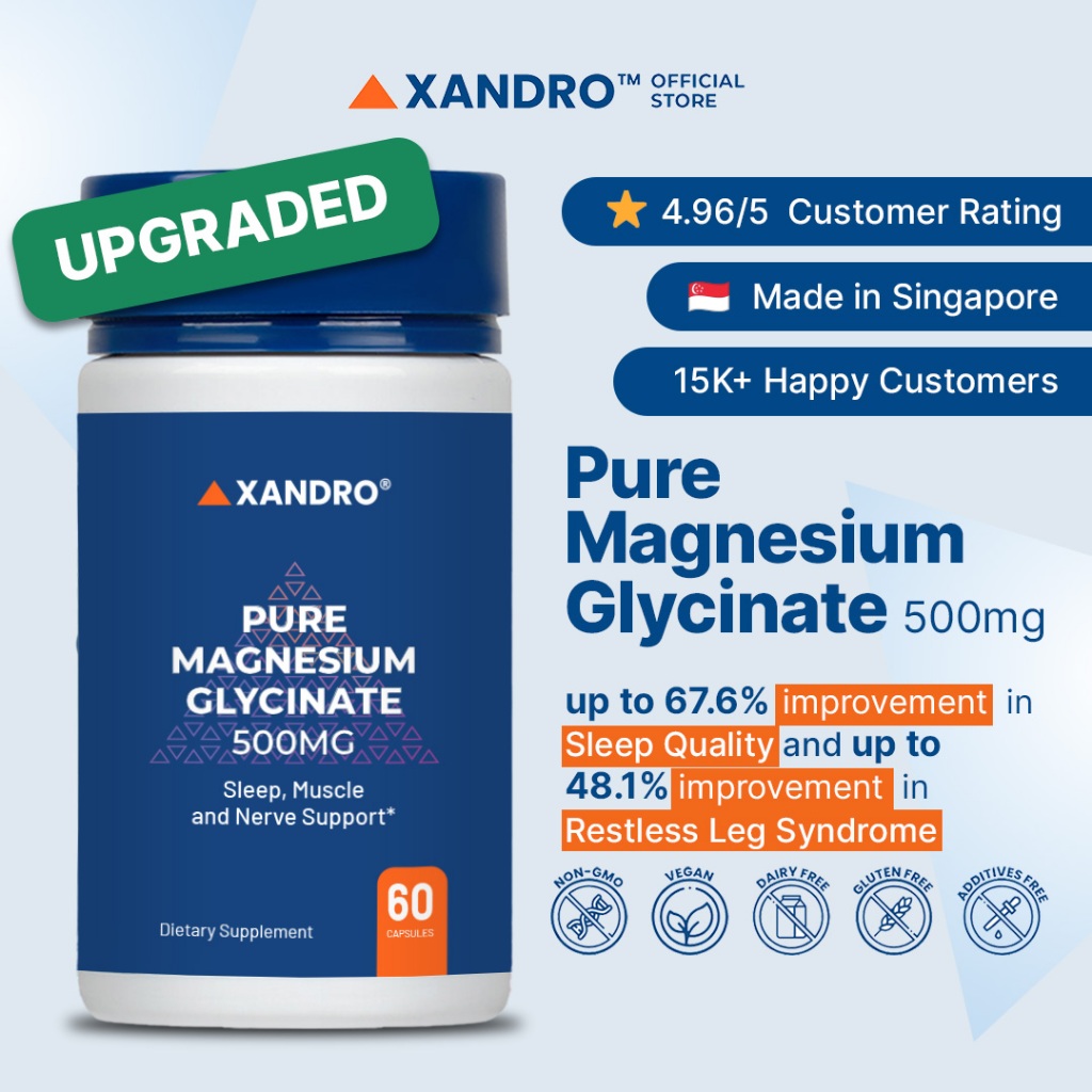 Xandro Lab Pure Magnesium Glycinate 500mg | Improve Sleep, Reduce ...