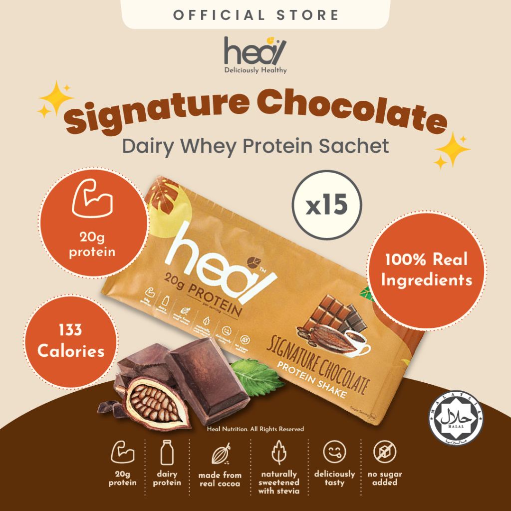 Heal Signature Chocolate Protein Shake Powder - Dairy Whey Protein (15 ...