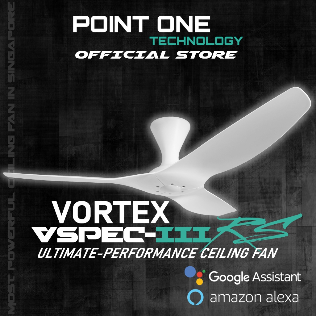 Point One Technology Vortex VSPEC-III RS (46"/52") Polar White // Built-in SMART Ceiling Fan ...