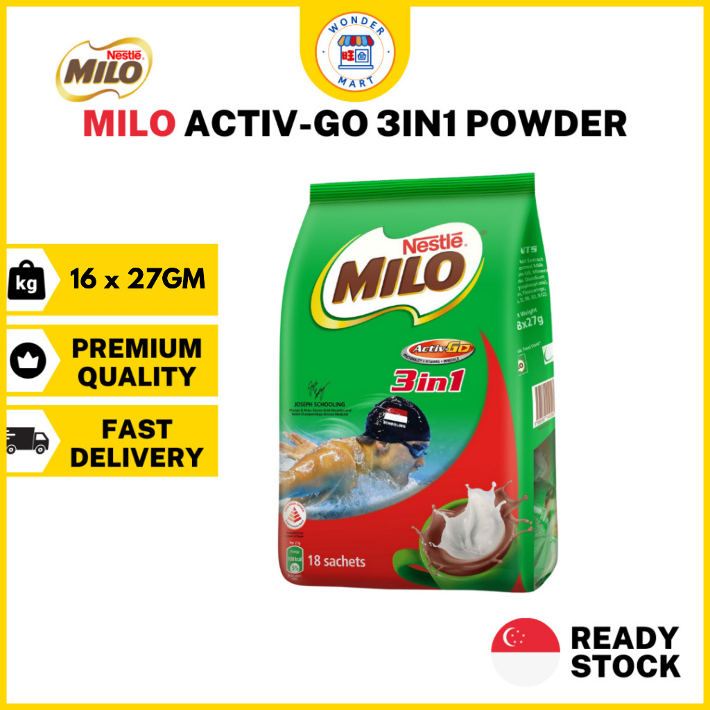 MILO Active Go 3 in 1 Chocolate Powder 16's x 27gm | Shopee Singapore