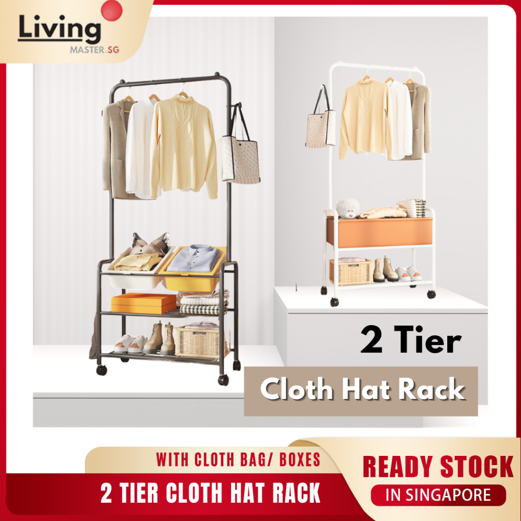 2 Tier Cloth Hat Rack Bedroom Hanger Floor Removable Clothes Rack ...