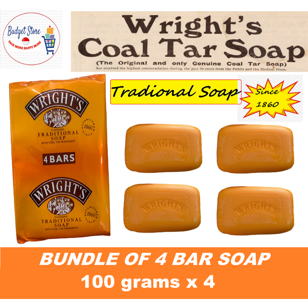 Wright's Traditional Coal Tar Bar Soap - 100 grams x 4 bars | Shopee ...