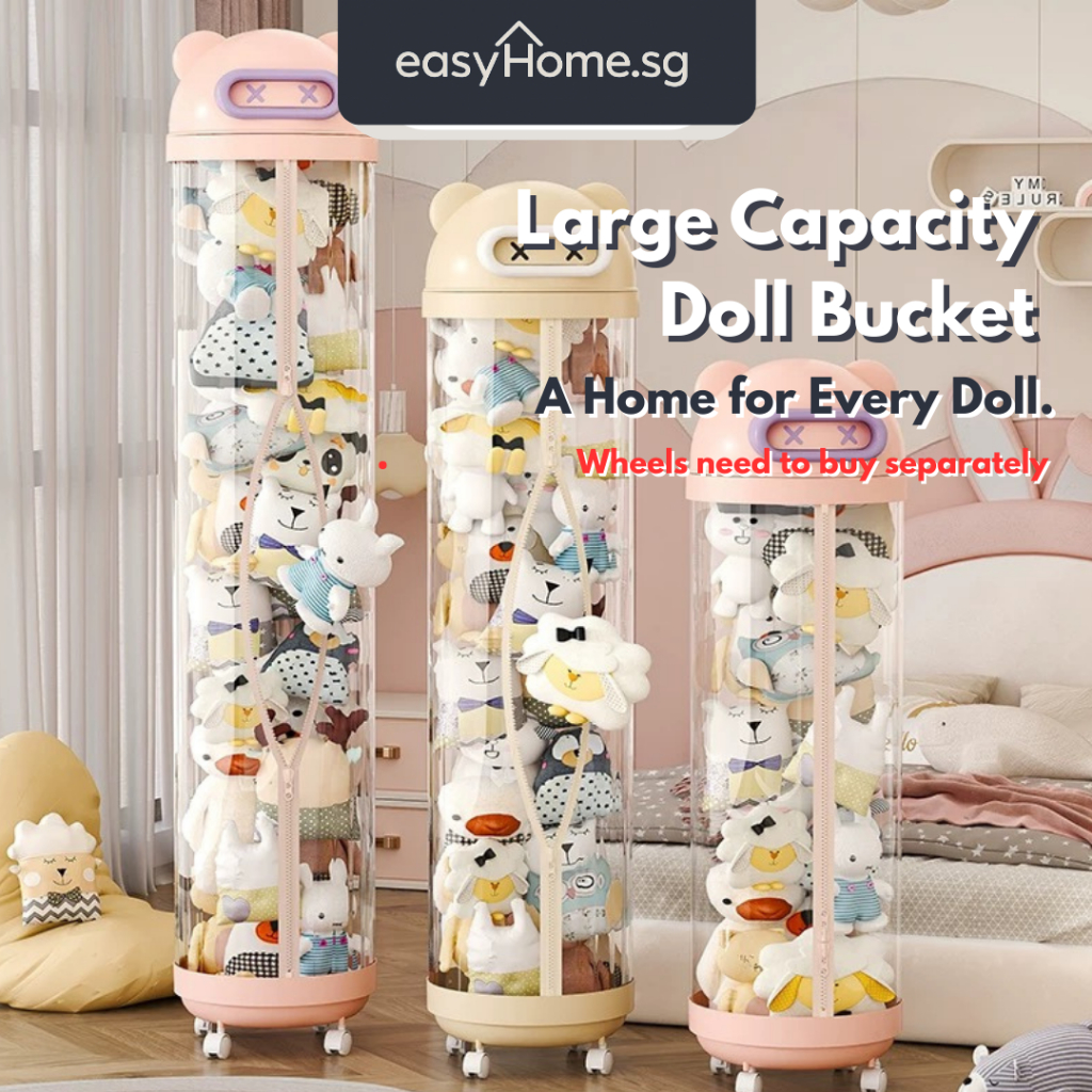 Easyhome.sg Large Capacity PVC Transparent CUTE Doll Storage Bucket ...