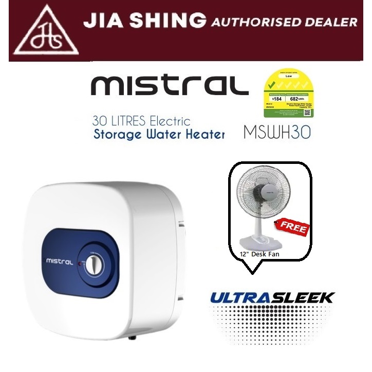 MISTRAL 30 L ELECTRIC STORAGE WATER HEATER MSWH30 (Free 12" Desk Fan ...