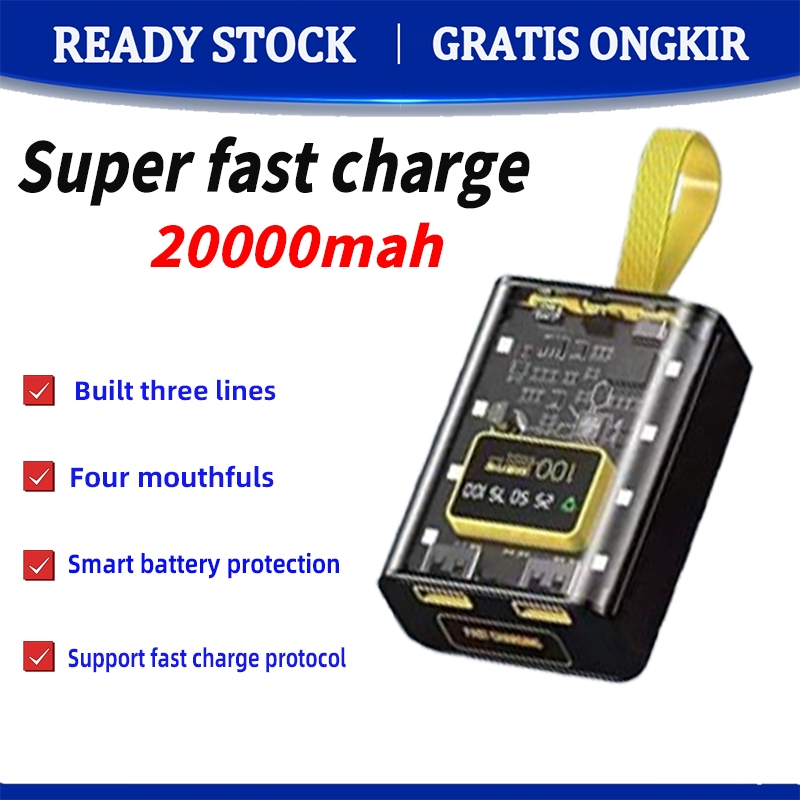 SG [In Stock] 20000 mAh Mini Power Bank Built-in 3 Cables Transparent ...