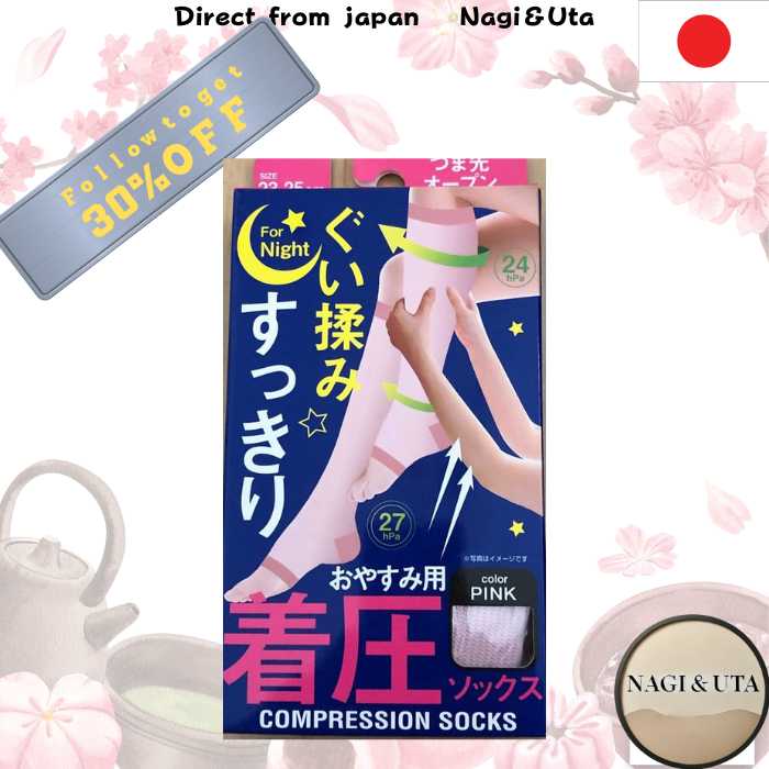 ☆Japan Night Compression Socks for Women – Open Toe, Pink, Relieves Leg ...