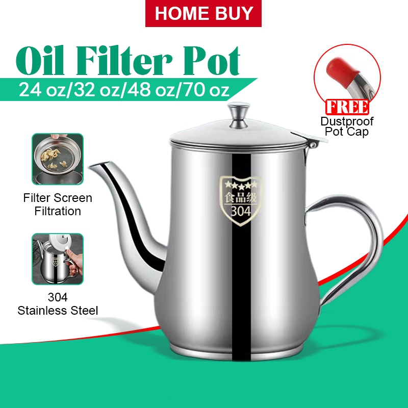 Filter Oil Pot Stainless Steel 24/32/48/70oz Oil Tank Filter Leak-Proof ...