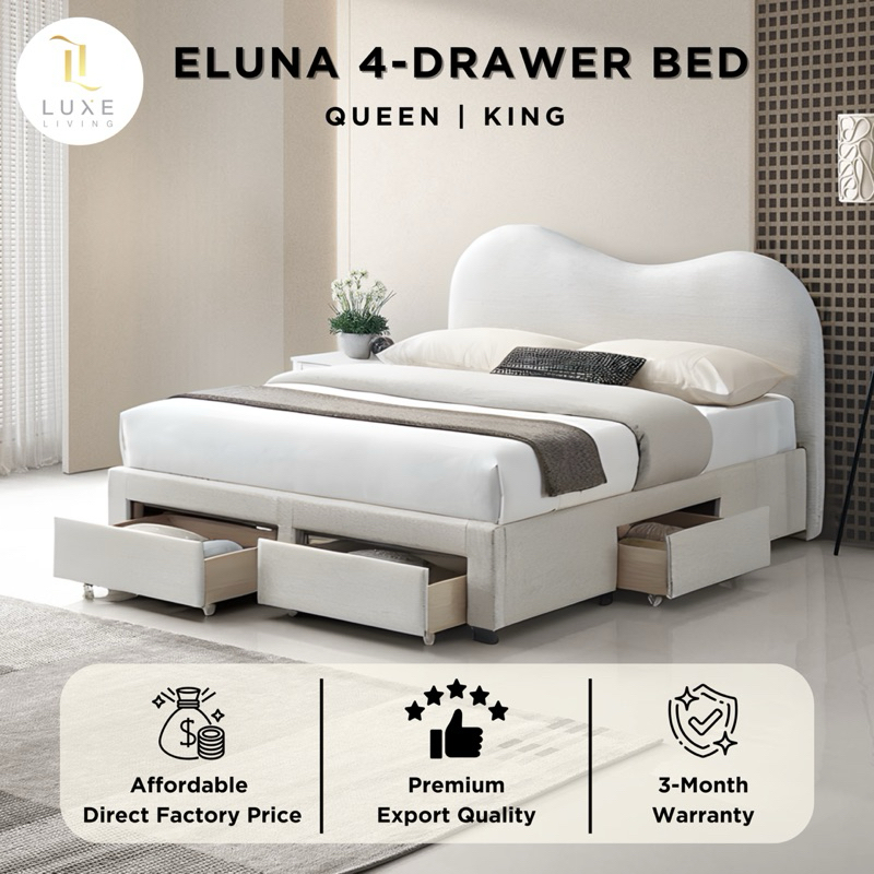 LUXE: Eluna Queen Bed Frame /King Bed Frame | Cloud Bed Frame | Upholstered | Shopee Singapore