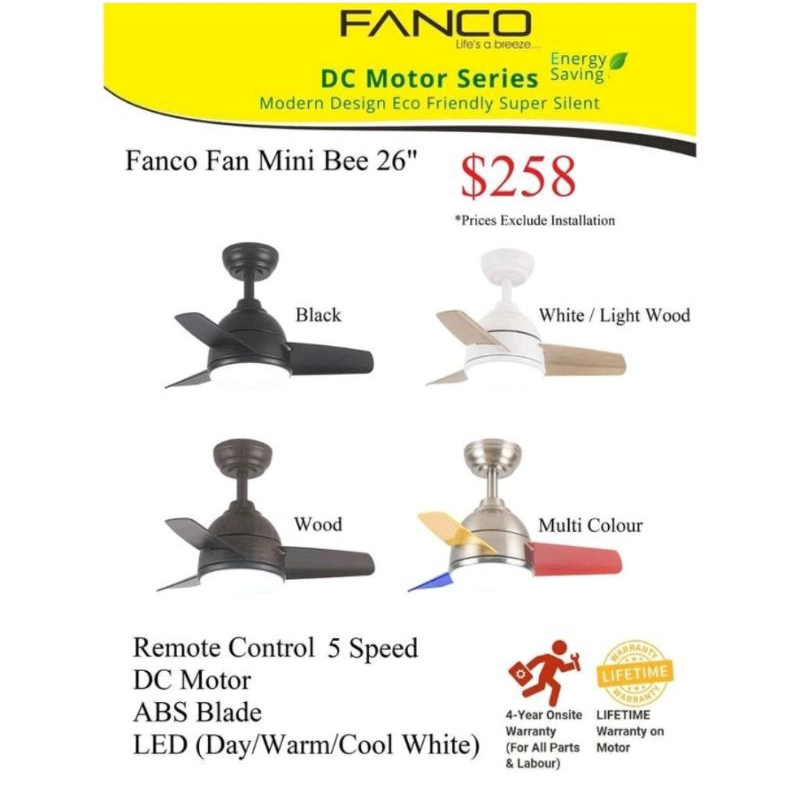 Fanco Bee ceiling fan 24w led light singapore warranty | Shopee Singapore