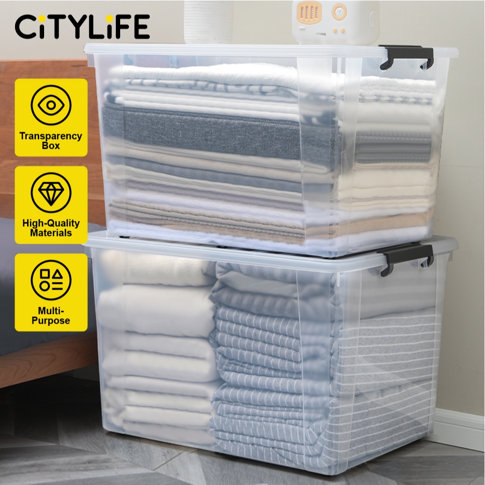 Citylife 84L Widea Transparent Storage Box Stackable Storage Large ...