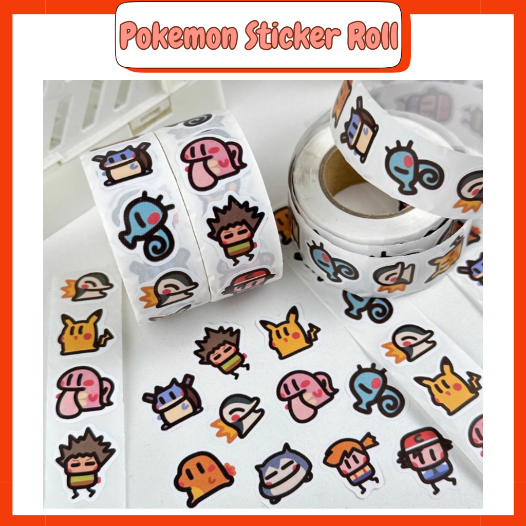Pokemon Sticker Roll 500 pcs 10 Designs Ash Brock Misty Pikachu Snorlax ...