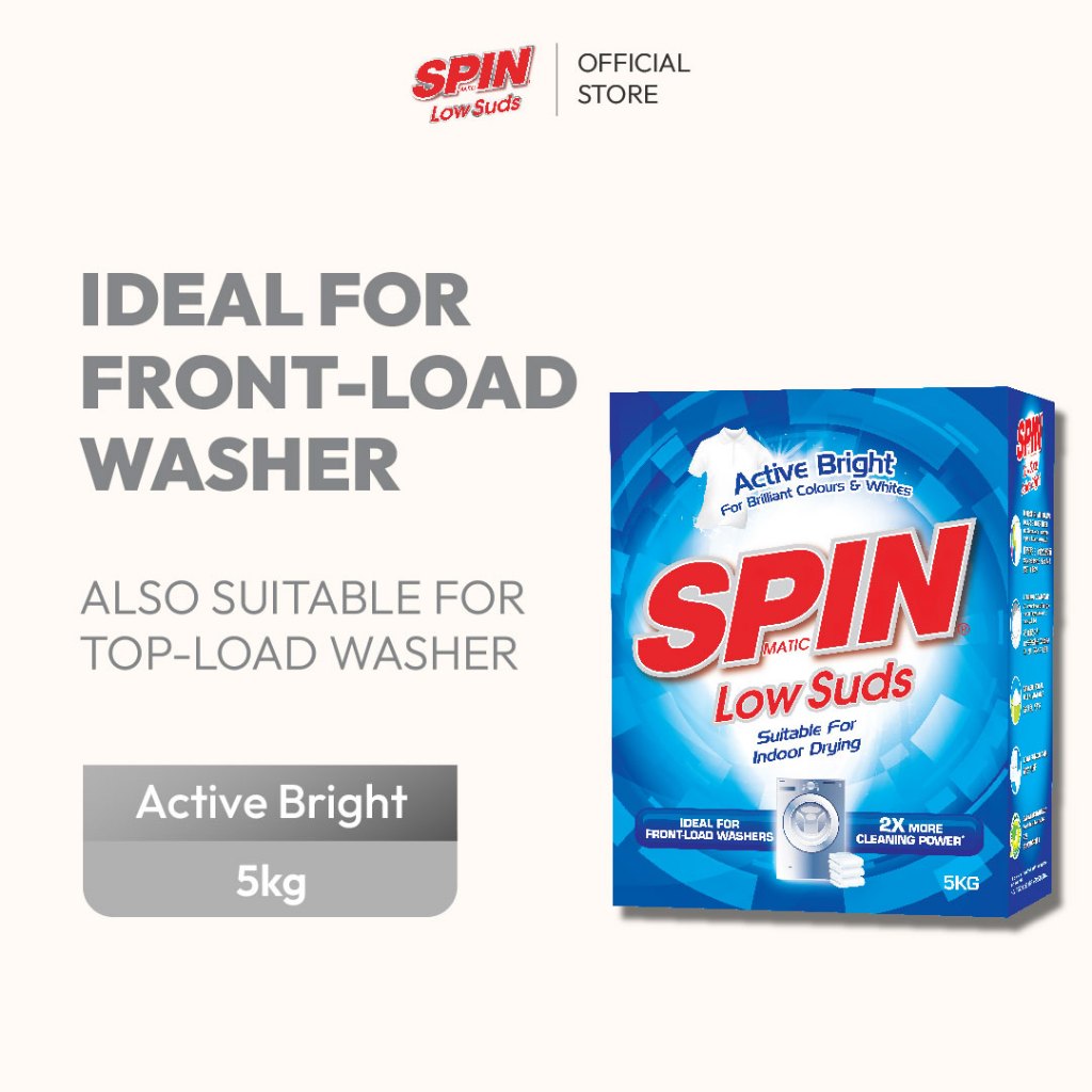 SPINmatic Low Suds Laundry Powder Detergent (Active Bright) 5kg ...