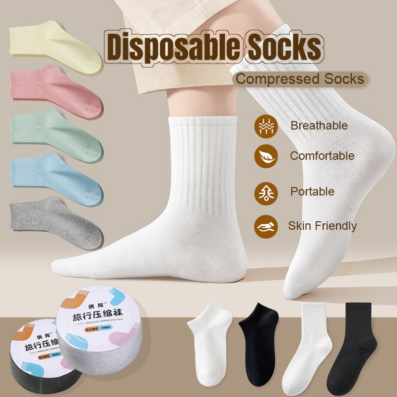 [SG Sotre] Disposable Socks for Travel Compressed Low Ankle High Ankle ...