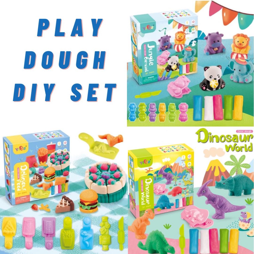 🌟 SG LOCAL STOCK 🌟 DIY Coloured Clay Play Dough Set with Dinosaur ...