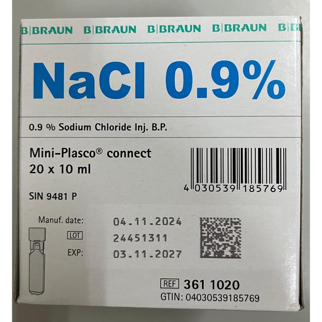 BBRAUN 0.9% Sodium Chloride Inj. B.P. Mini-Plasco connect (10ml x 20's ...
