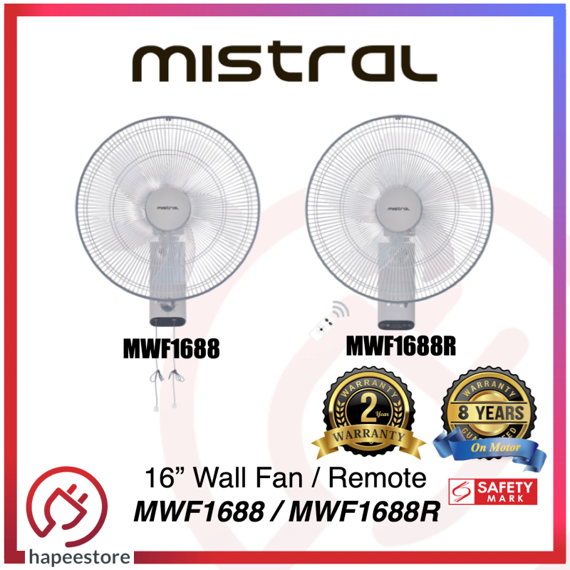 Mistral 16 Inch 16" Wall Fan Pull String / Remote Control - MWF1688 ...