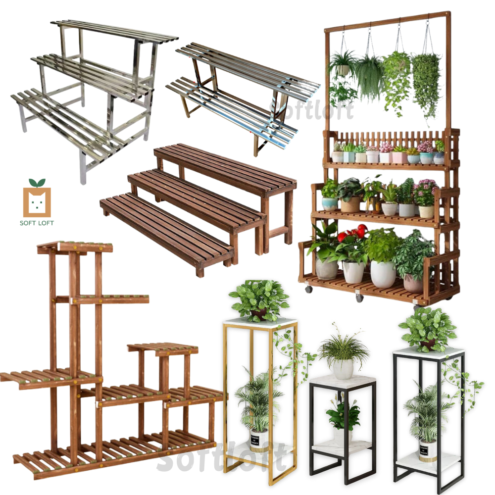 Plant Rack Wooden Plant Stand Stainless Steel Plant Rack Flower Rack ...