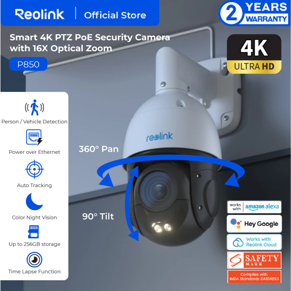 Reolink P850 : Smart 4K PTZ PoE Security Camera with 16X Optical Zoom ...