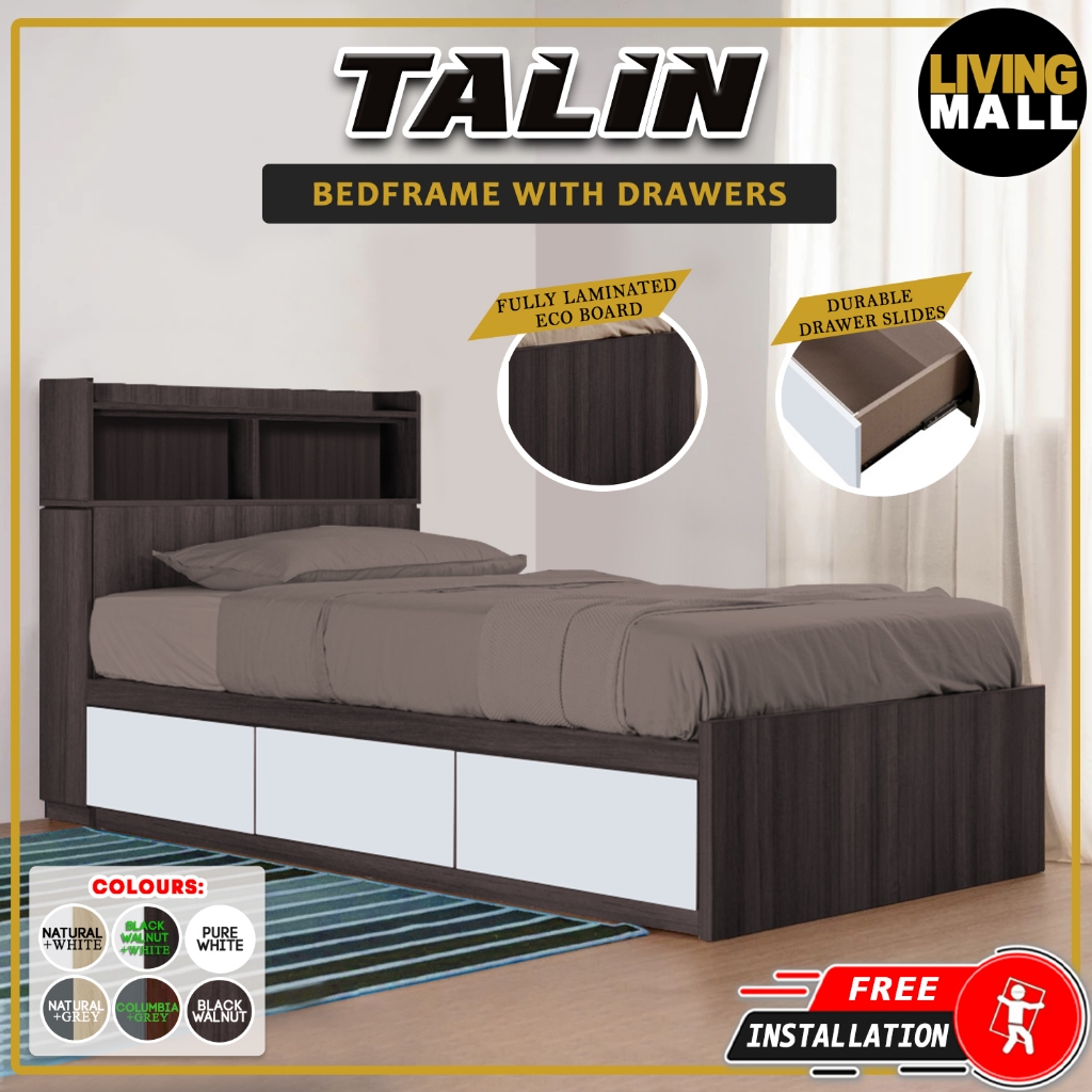 Living Mall Talin Drawers Storage Bed Frame / Fully Laminated Eco Board ...