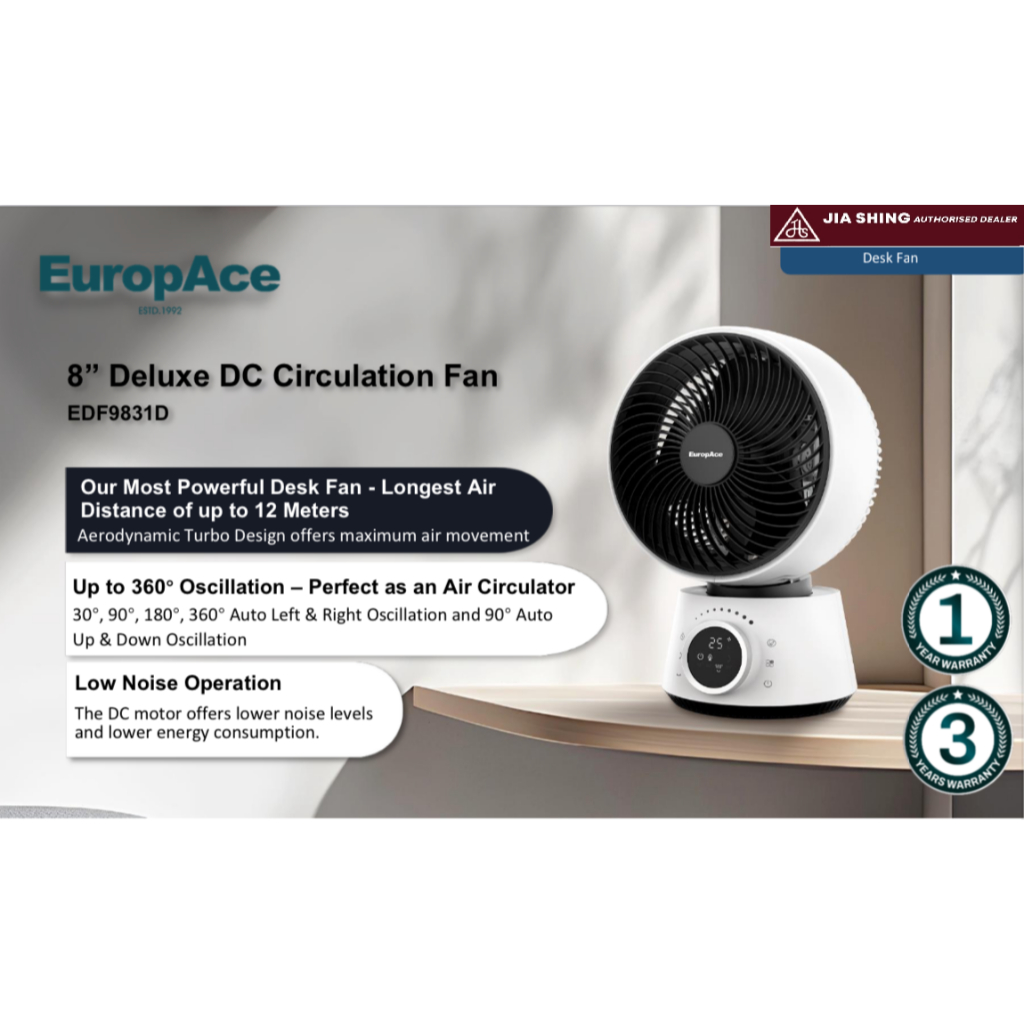 EUROPACE 8" DELUXE DC CIRCULATION FAN EDF9831D | Shopee Singapore