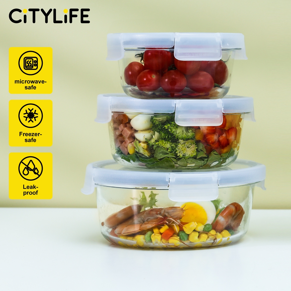 Citylife Glass Food Container Bundle Air-tight Glass Lunch Box ...
