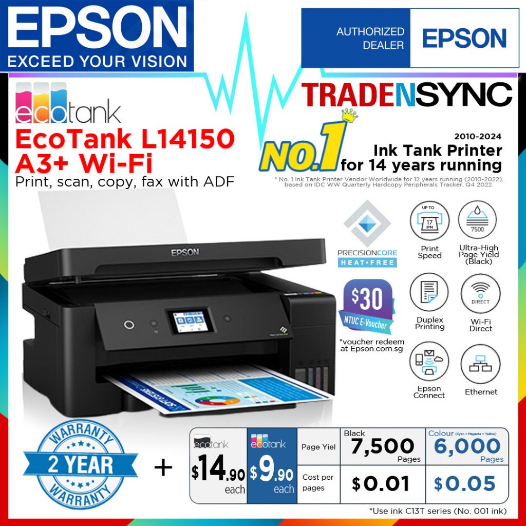 Epson EcoTank L14150 A3 Wi-Fi Duplex All-in-One Ink Tank Printer ADF ...