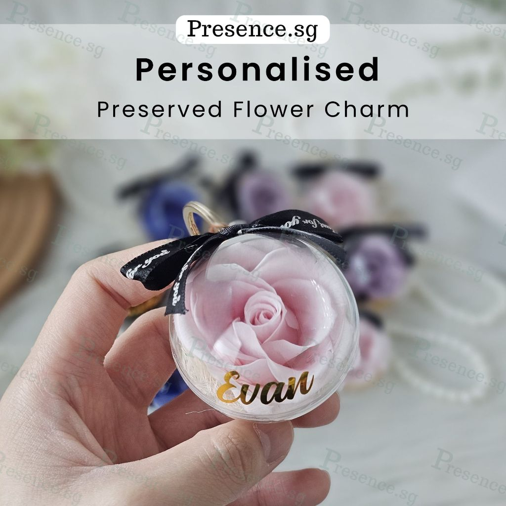 Personalised Preserved Rose Keychain | Cutomised Preserved Flower Charm ...