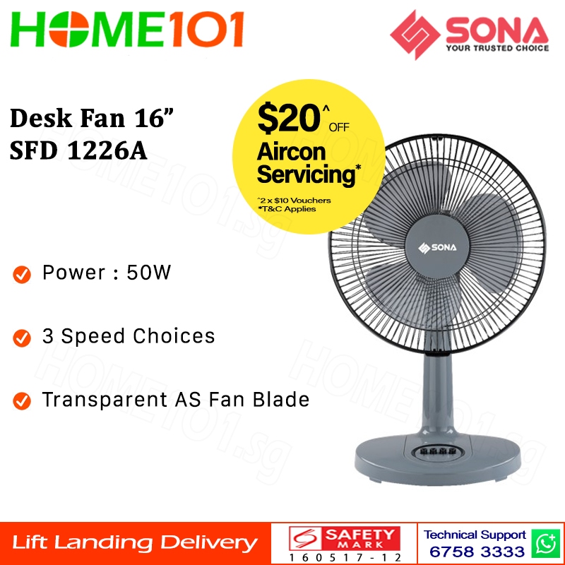 Sona 3 Blade Desk Fan 16 Inch SFD1126A | SFD 1226A | Shopee Singapore