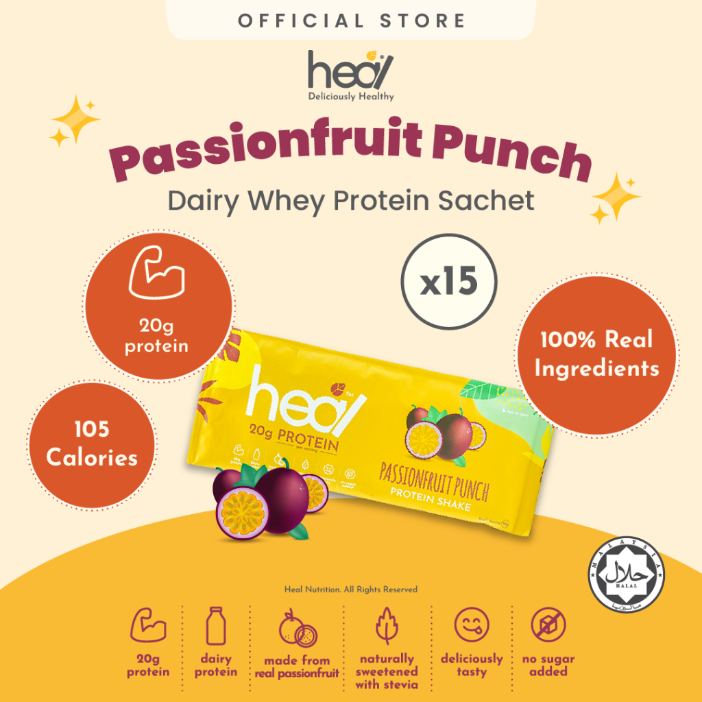 Heal Passionfruit Punch Protein Shake Powder - Dairy Whey Protein (15 ...