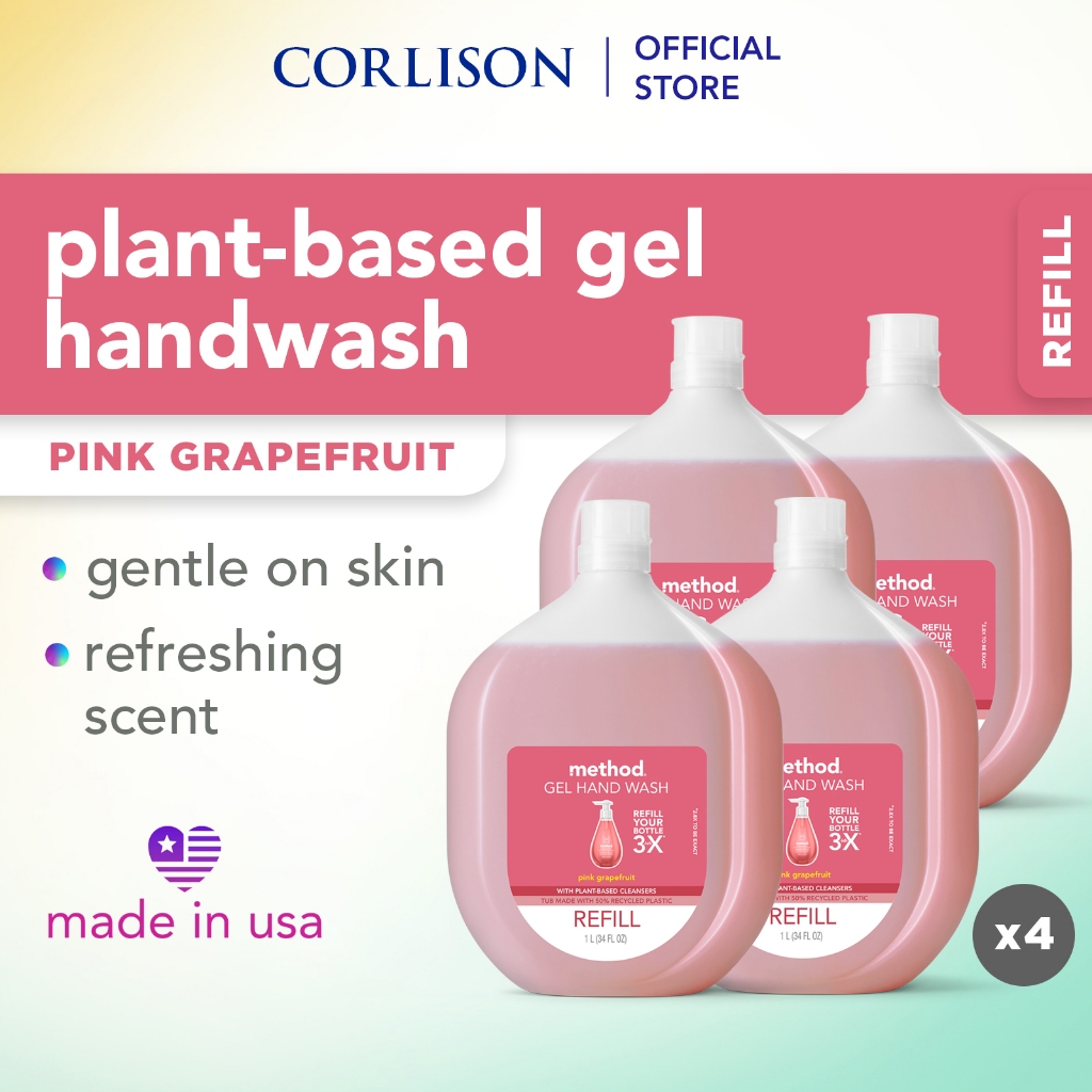 [Bundle of 4] Method Gel Hand Wash Refill 1L - Pink Grapefruit (Carton ...