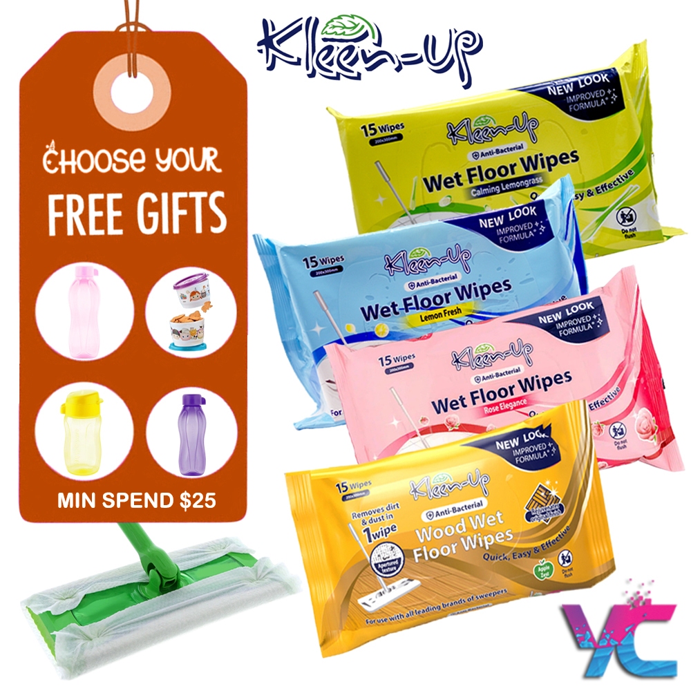 Kleen-Up Anti Bacterial Wet Floor Wipes 15 sheets | Shopee Singapore