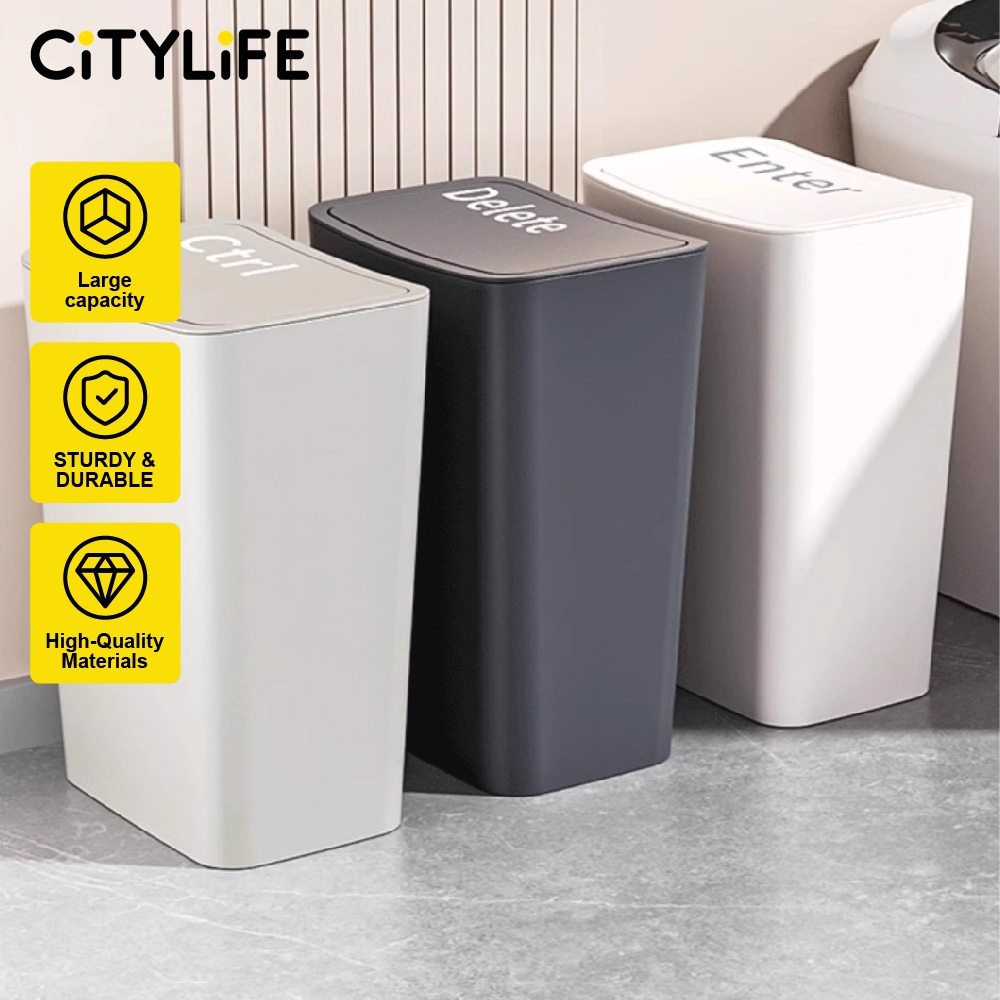 Citylife 12L Bathroom Dustbin Kitchen Hand Press Trash Bin Garbage Bin ...