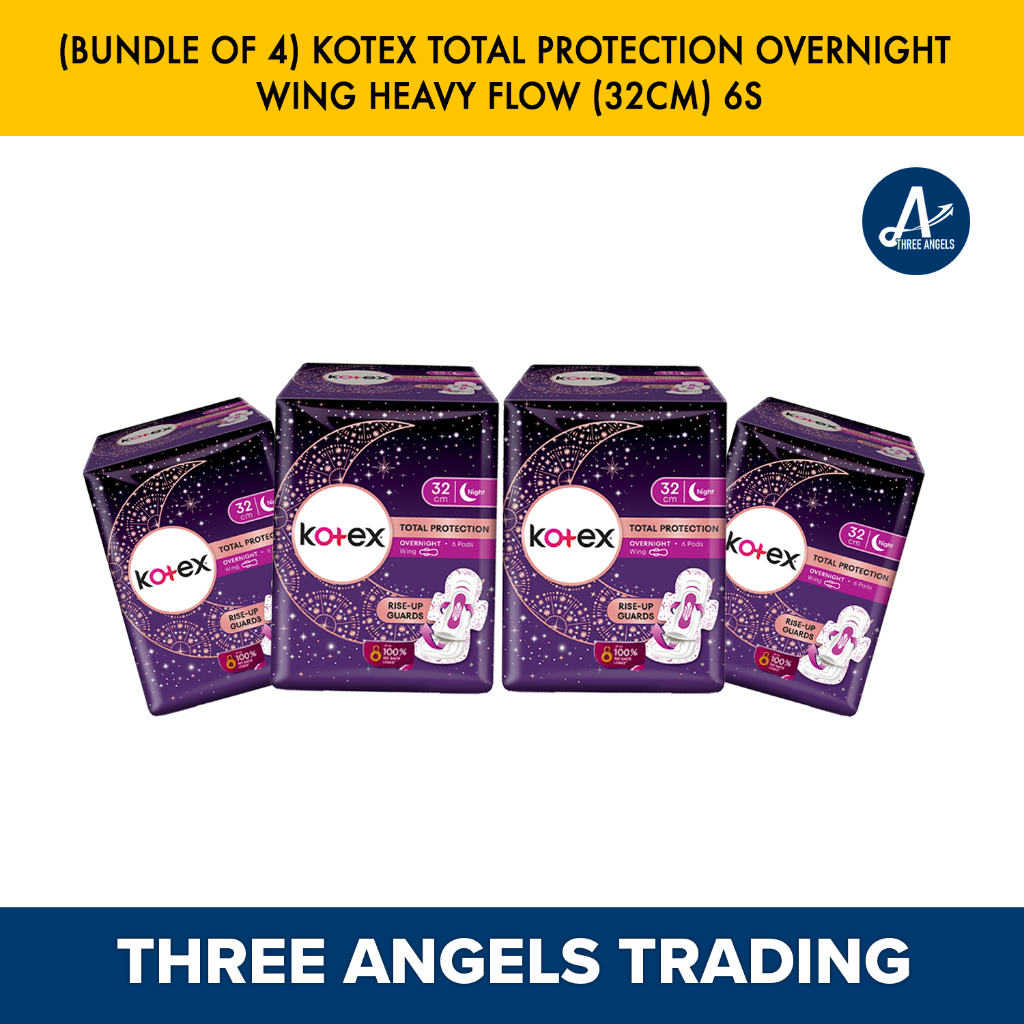 (Bundle of 4) Kotex Total Protection Overnight Wing Heavy Flow (32cm ...