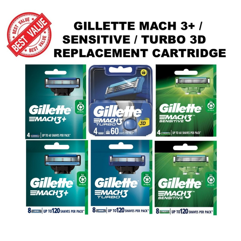 Gillette Mach3+ / Sensitive / Turbo 3D/ Replacement Cartridges Refill ...