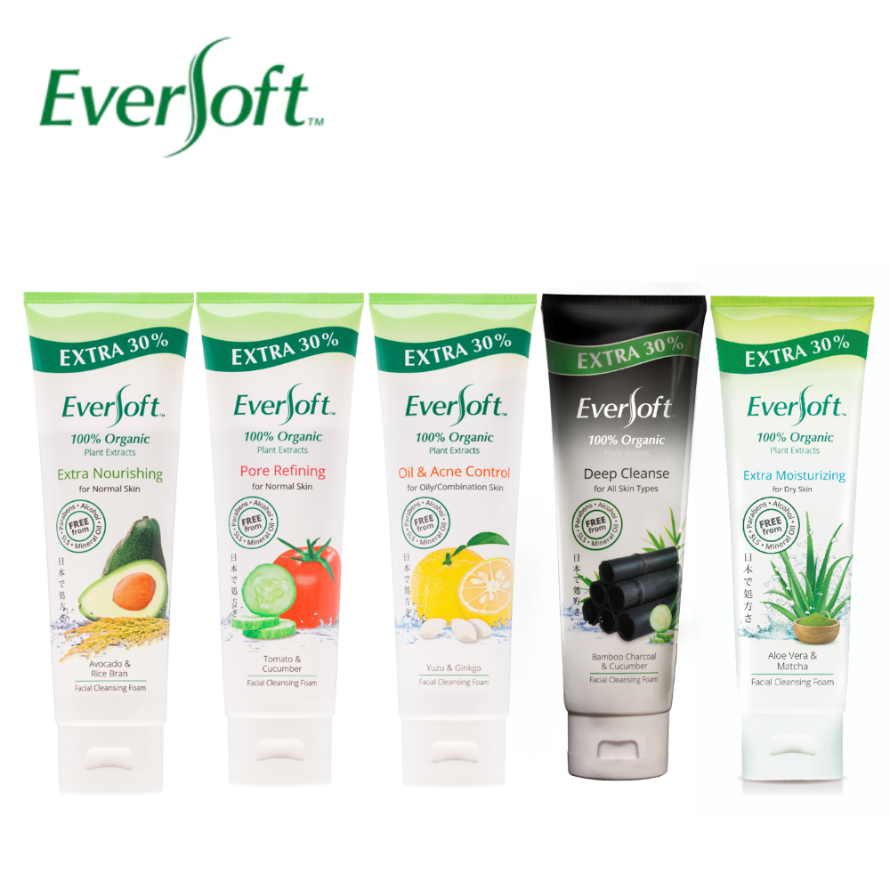 [Bundle of 3] EVERSOFT Organic Facial Cleanser 130g x3 [5 Variants to Choose] | Shopee Singapore