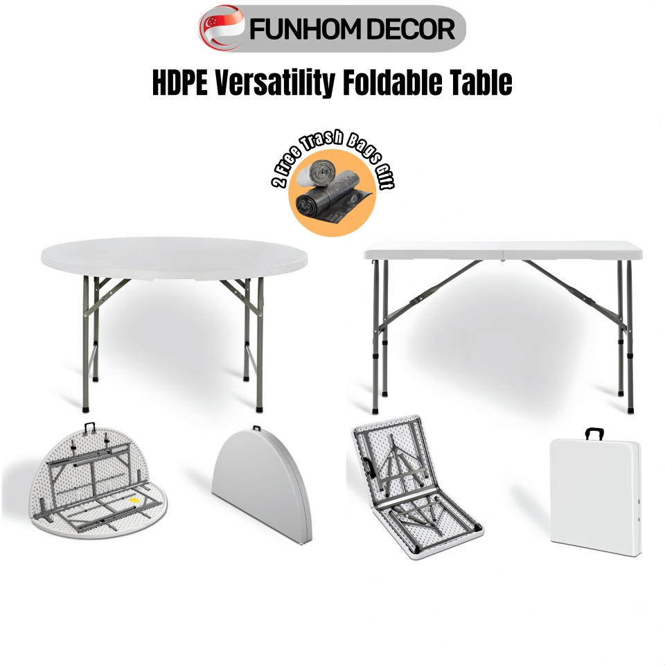 [SG Stock]HDPE Eco-Friendly Folding Dining Table Foldable Round Table ...