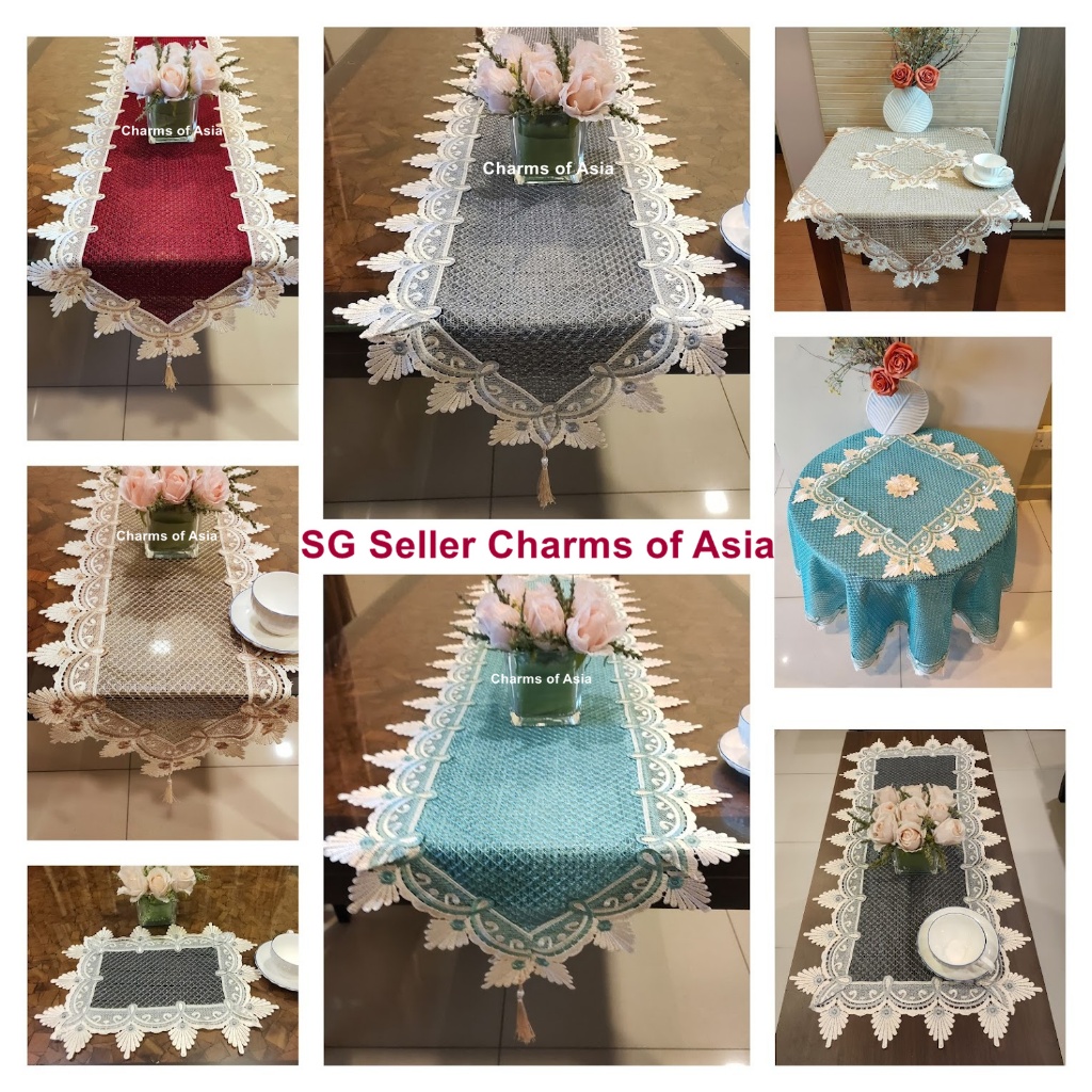(SG seller ready stock) Mesh fabric with embroidery lace table runner ...