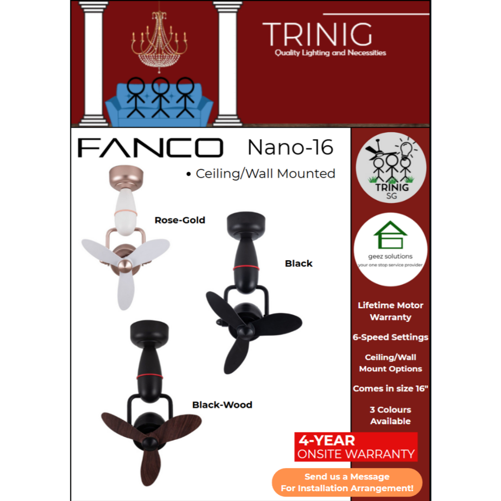 FANCO Nano-16 Wall/Ceiling Fan 3-Blade [100% FREE DOORSTEP DELIVERY ...